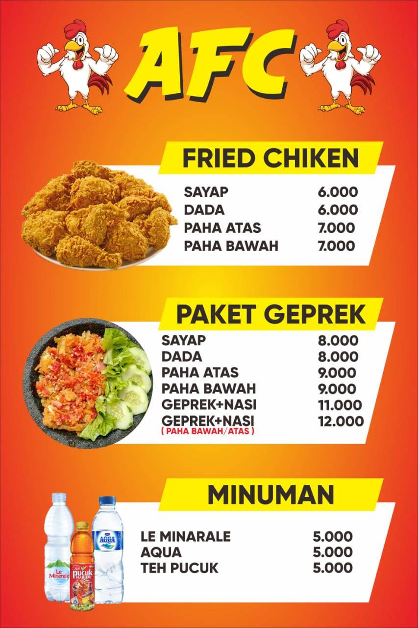 Carta del restaurante AFC CHICKEN & AYAM GEPREK, Indonesia