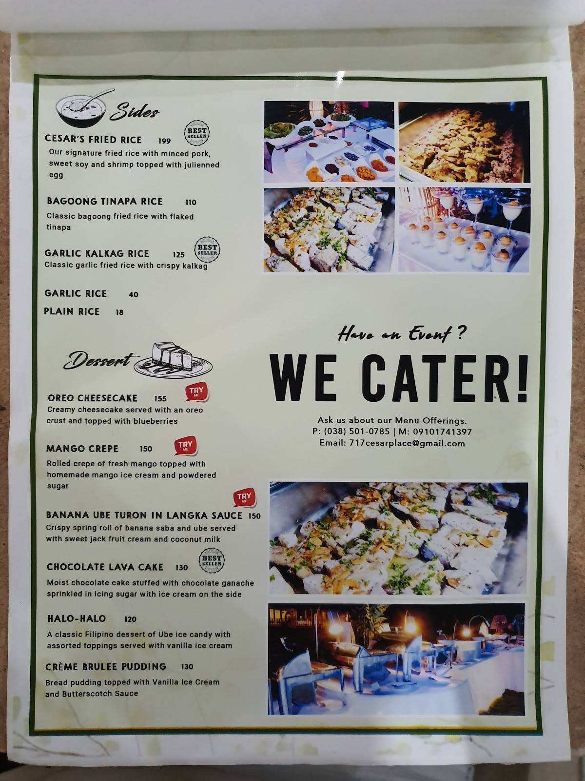 Menu at AÏolí Cafè and Restaurant, Tagbilaran City