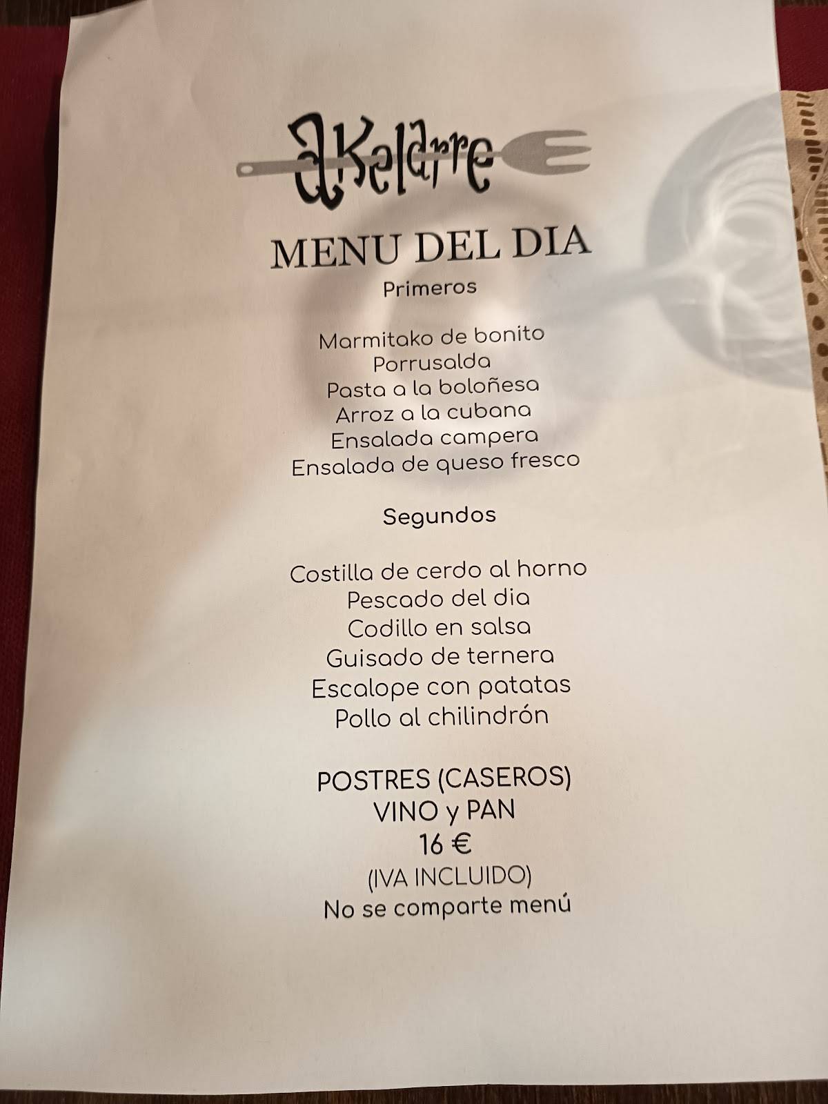 Carta del restaurante AKELARRE TABERNA, Bermeo