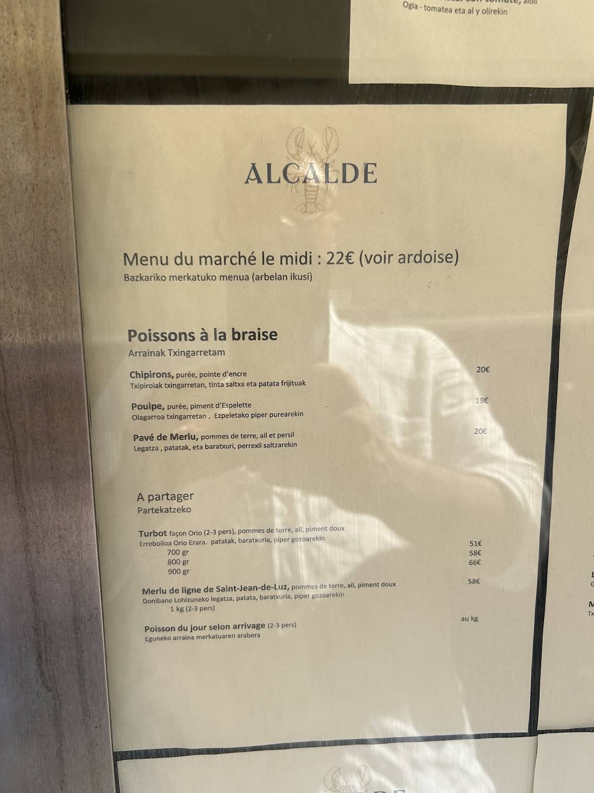 Menu au ALCALDE - Comptoir & Restaurant - depuis 1983, Saint-Jean-de-Luz