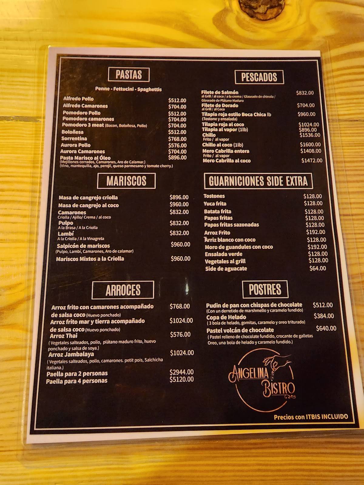 Carta de ANGELINA BISTRO RESTAURANT, Santo Domingo Este