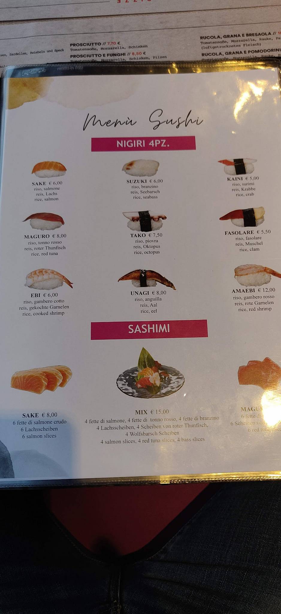 Menu au ASTRA BAR, Bibione