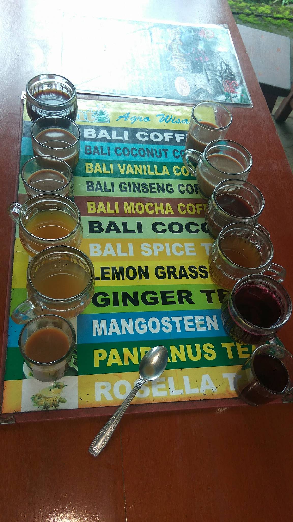Menu at Abian Kusuma Sari Coffee Plantation, Indonesia