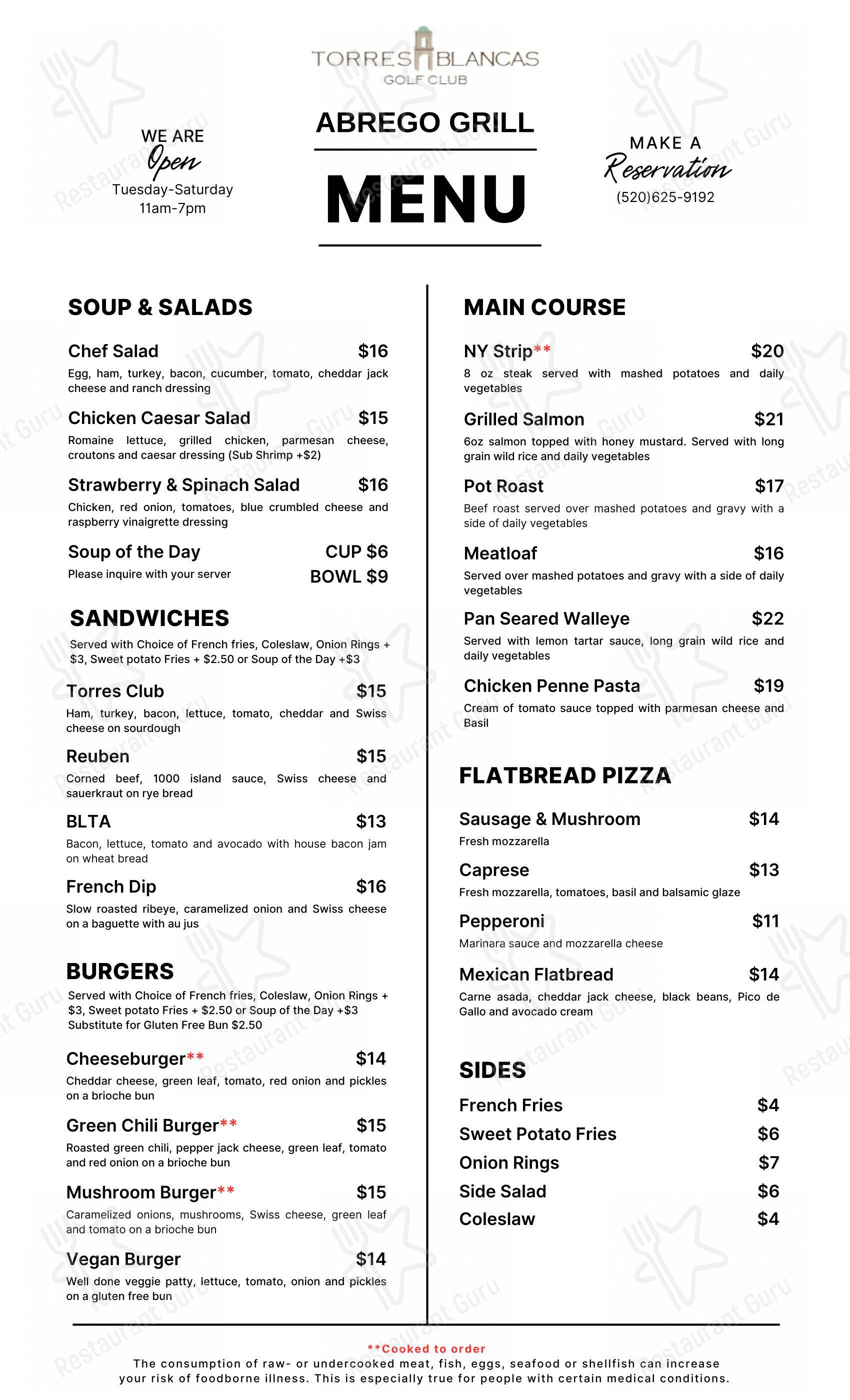 Menu at Abrego Grill pub & bar, Green Valley, S Abrego Dr