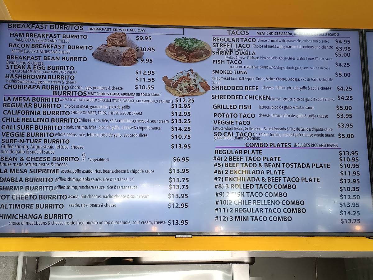 Menu at Acapela Modern Mex restaurant, La Mesa
