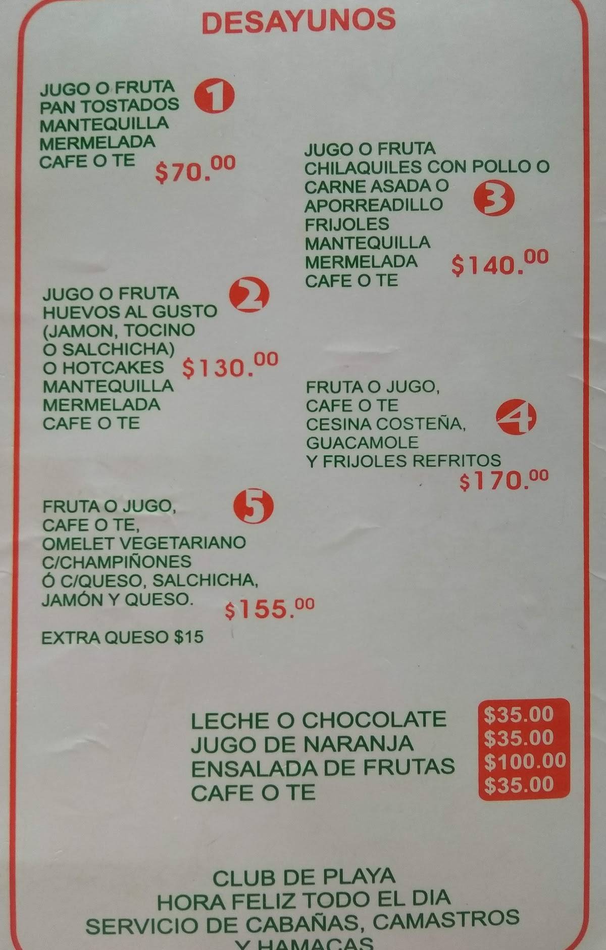Carta del restaurante Tío Alex Mariscos y Carnes, Acapulco