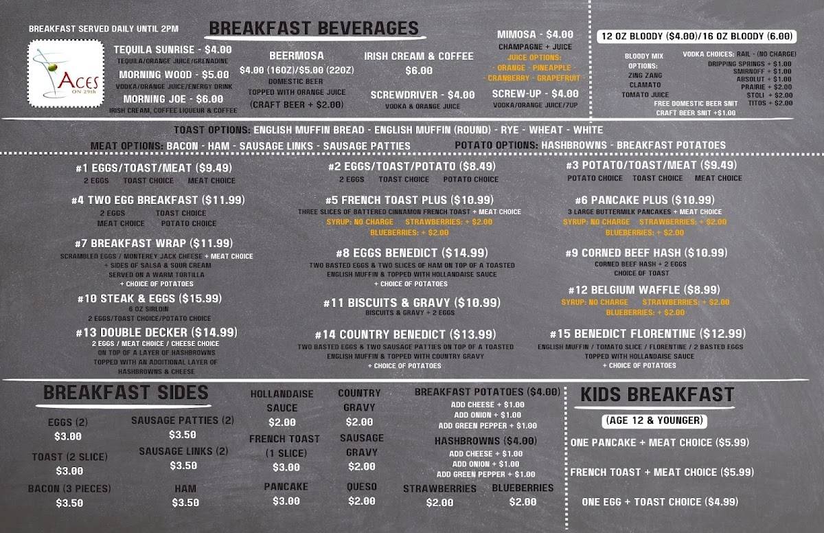 Menu at Aces On 29th pub & bar, Superior