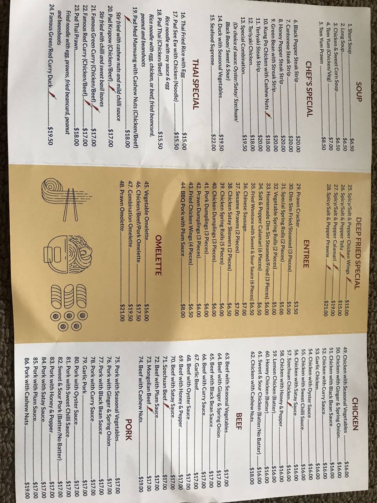 Menu at Afa Chinese and Thai Takeaway fast food, Keilor East