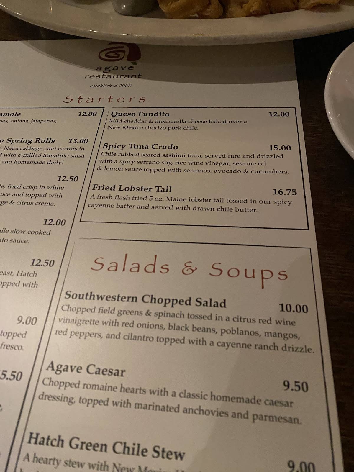 Menu at Agave Restaurant, Est. 2000, Atlanta