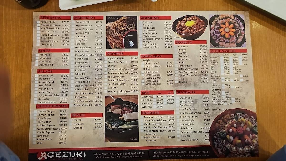 Menu at Agezuki Japanese Cuisine restaurant, Quezon City, 83