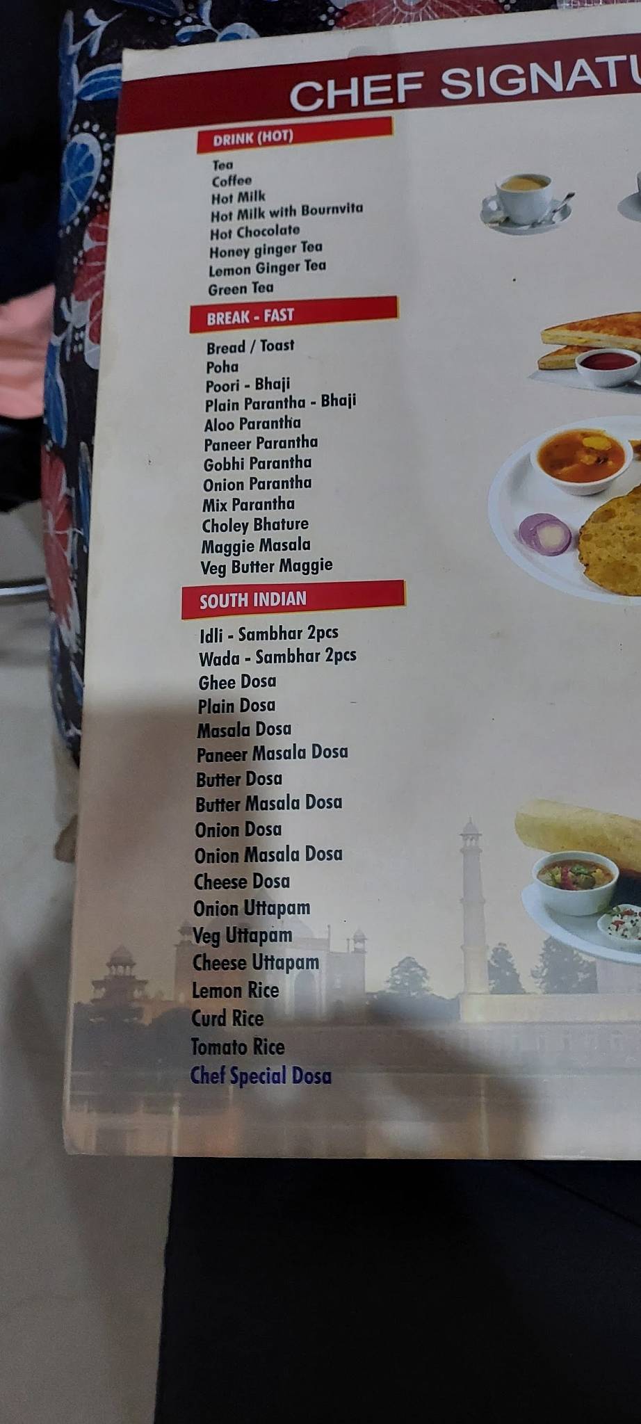 Menu at Chef Signature Restaurant, Agra, Travel Monkey Hostel