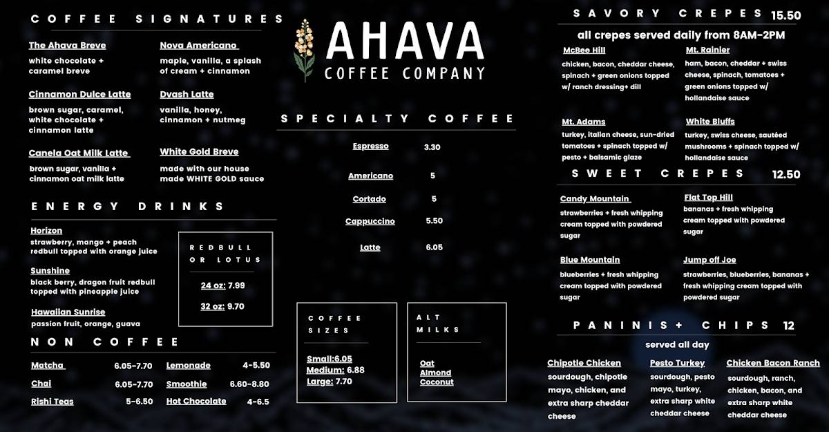 Menu at Ahava Coffee Roasters - Sandifur restaurant, Pasco