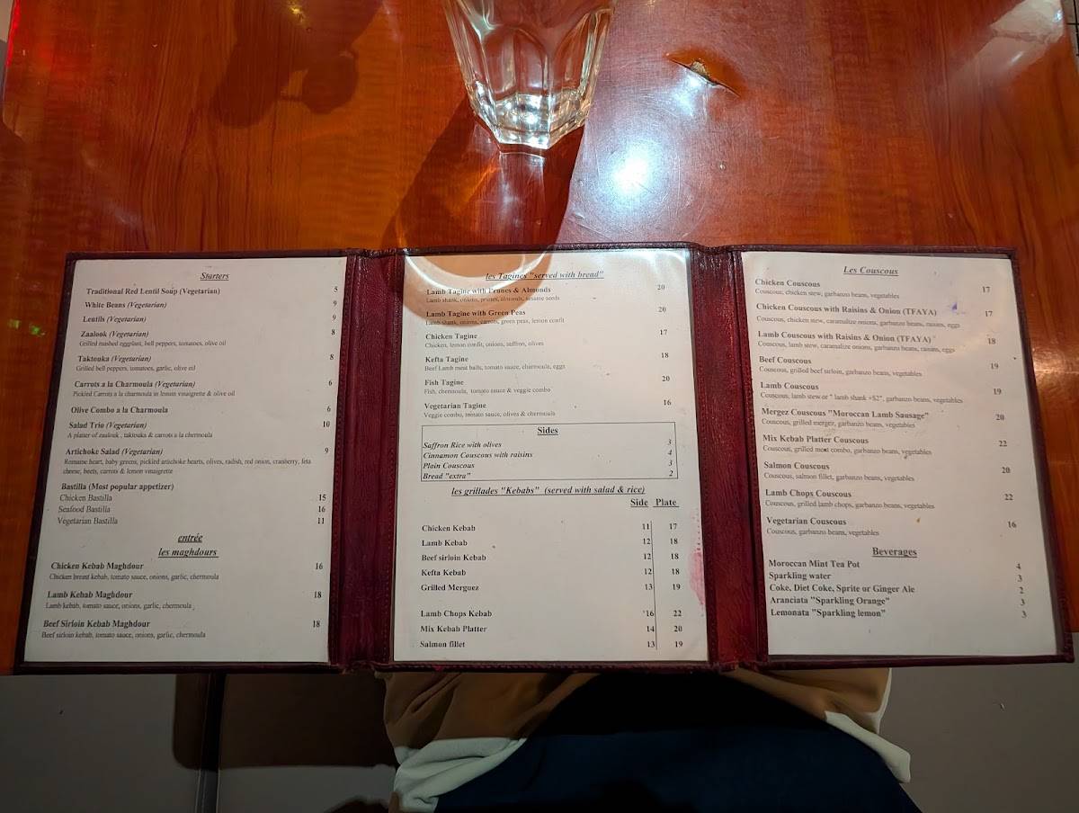 Menu at Aicha Moroccan Cuisine restaurant, San Francisco