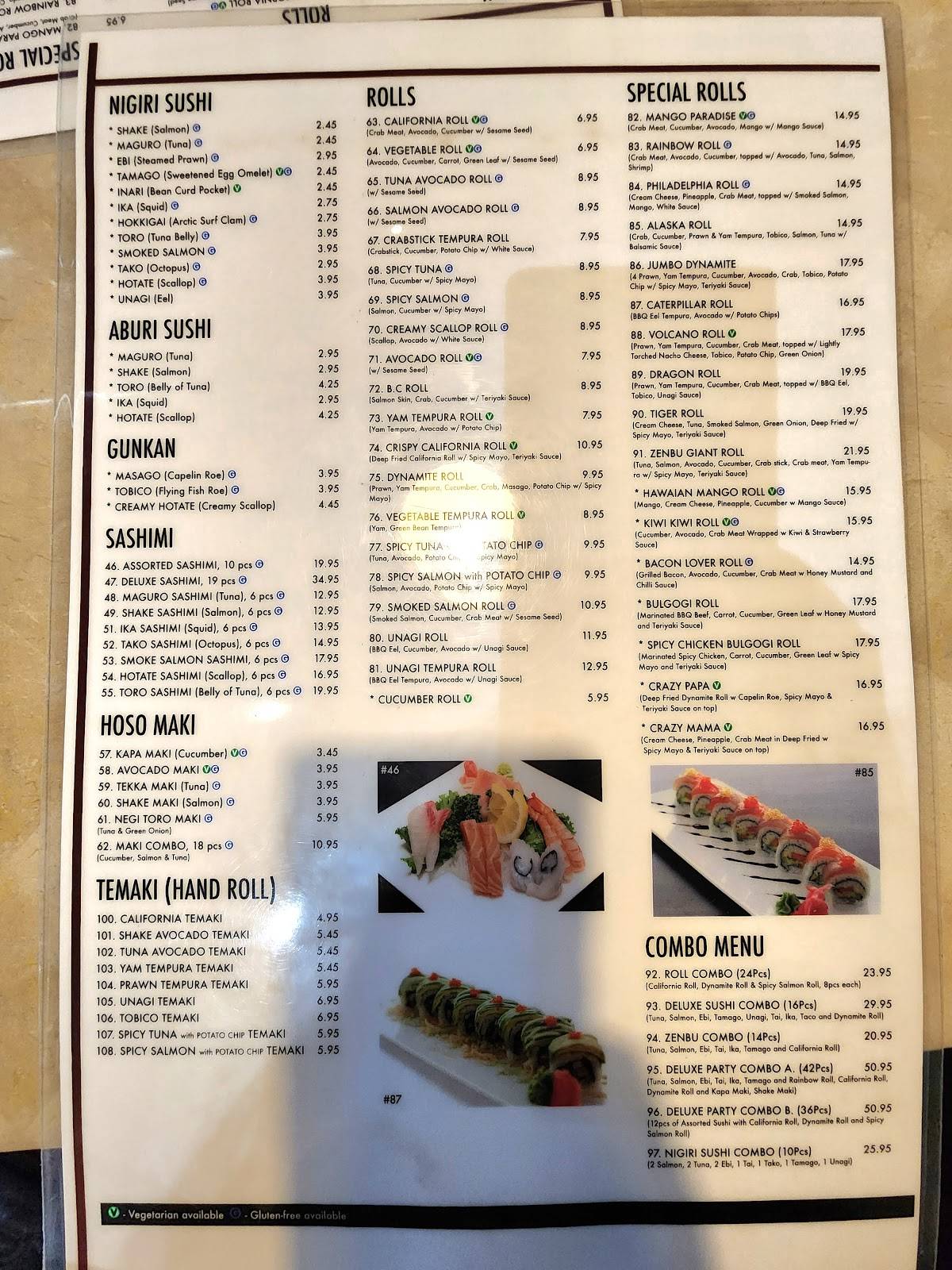 Menu at Zenbu restaurant, Airdrie