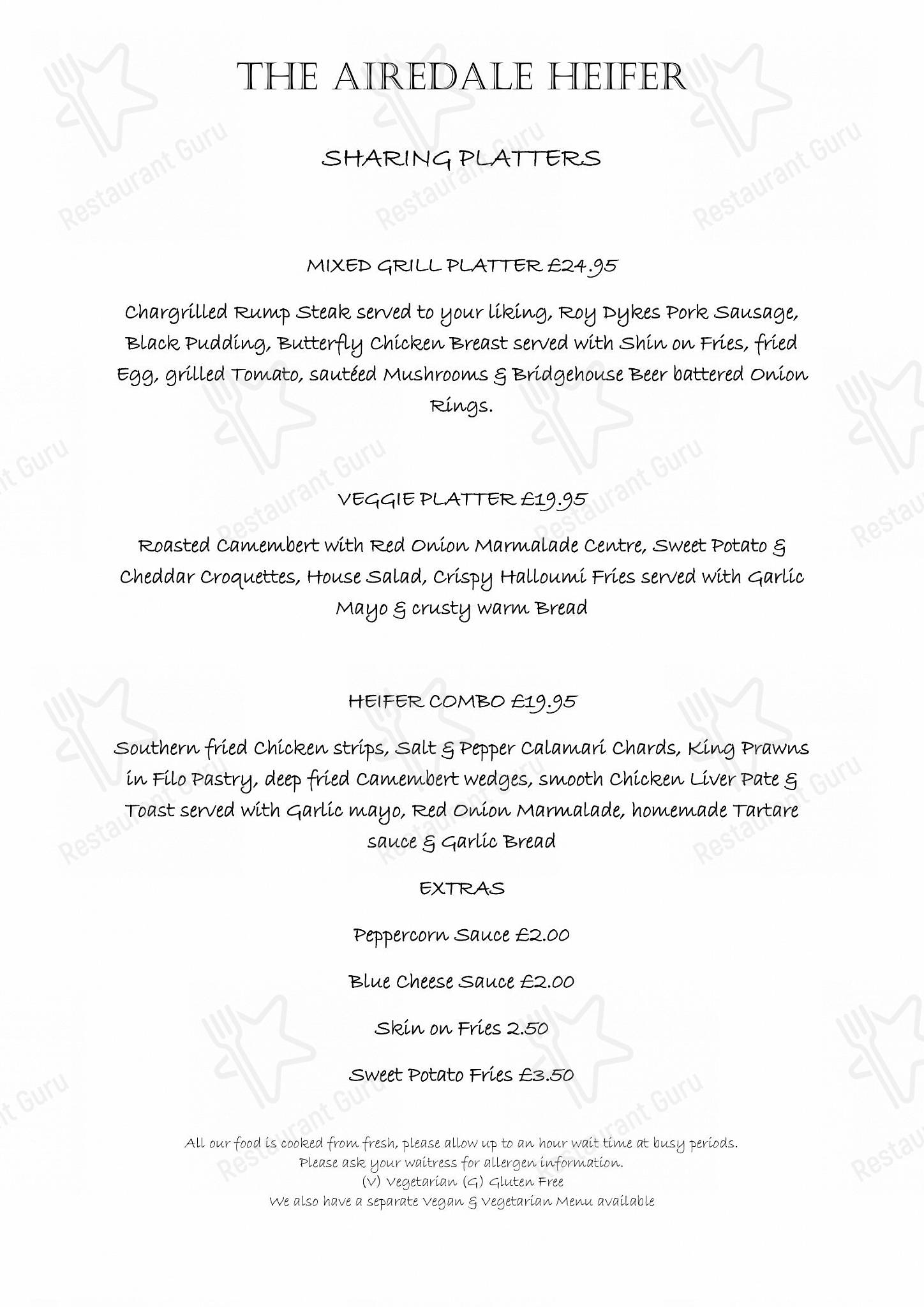 Menu at Airedale Heifer pub & bar, Keighley, Bradford Road