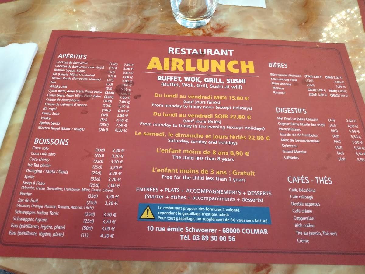 Menu au Airlunch Buffet Wok Grill À Volonté restaurant, Colmar