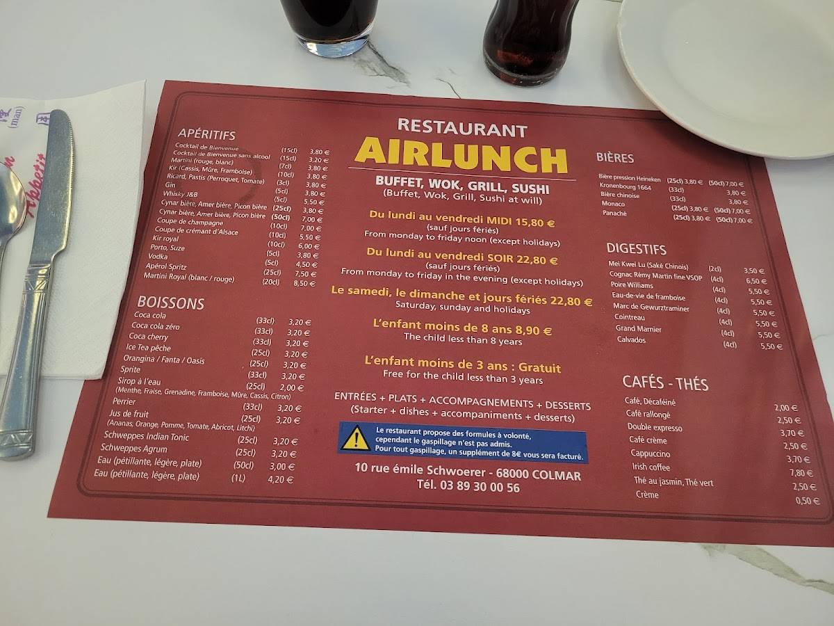 Menu au Airlunch Buffet Wok Grill À Volonté restaurant, Colmar