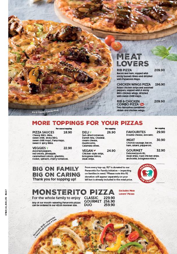 Menu at Panarottis Wonderpark restaurant, Pretoria, Shop 324 & 325