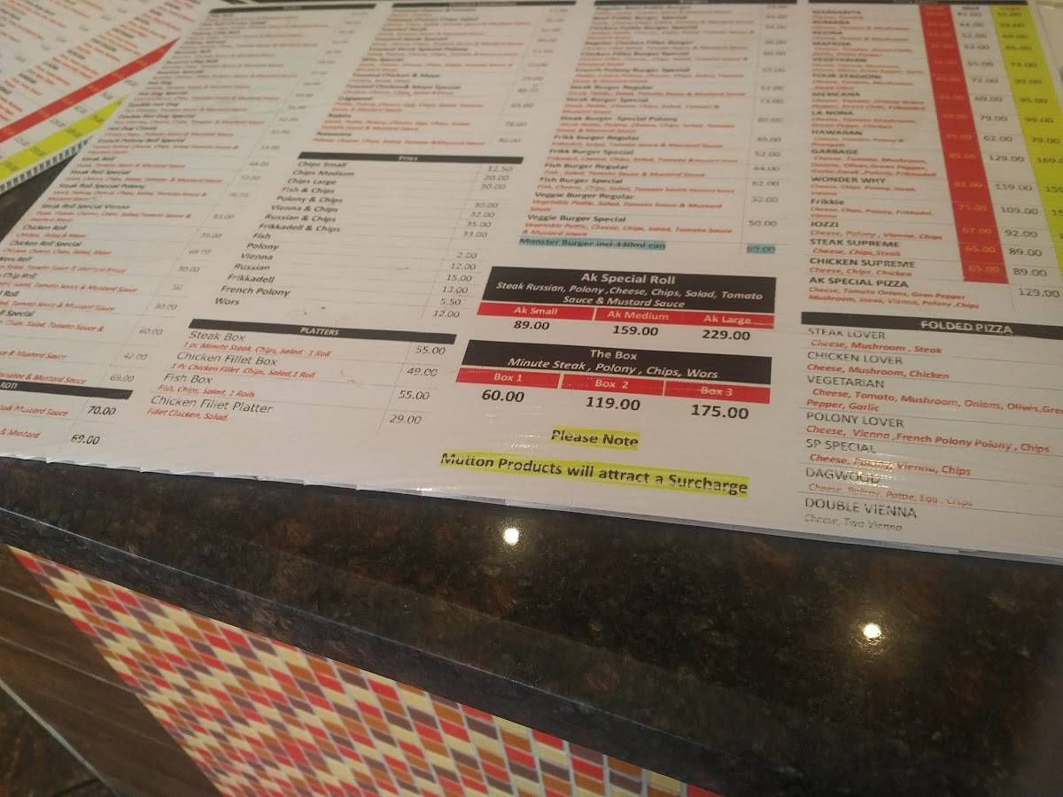 Menu at Akhalz Mayfair restaurant, Johannesburg, 100 Church St
