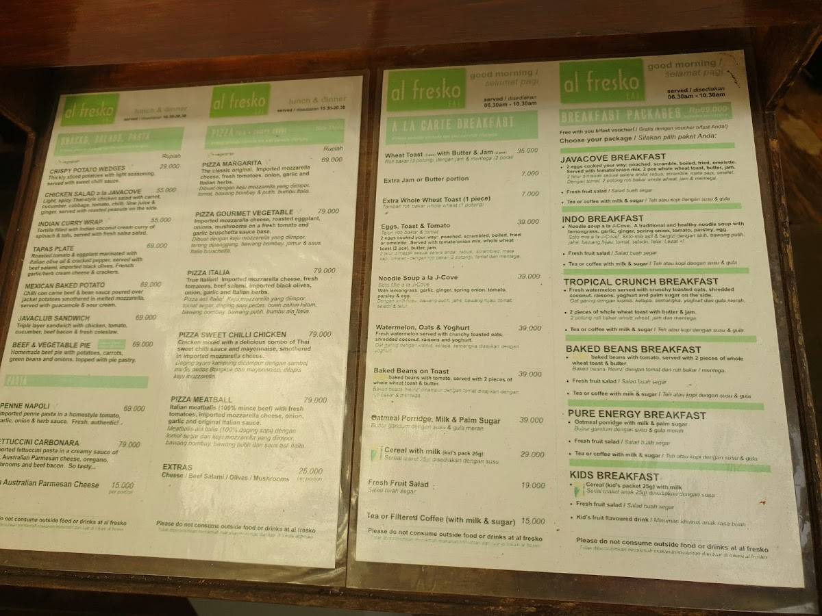 Carta de Al Fresko Cafe, Batukaras