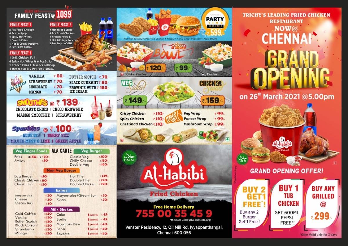 Menu at Al Habibi Fried Chicken Restaurant (Oil Mill road ...