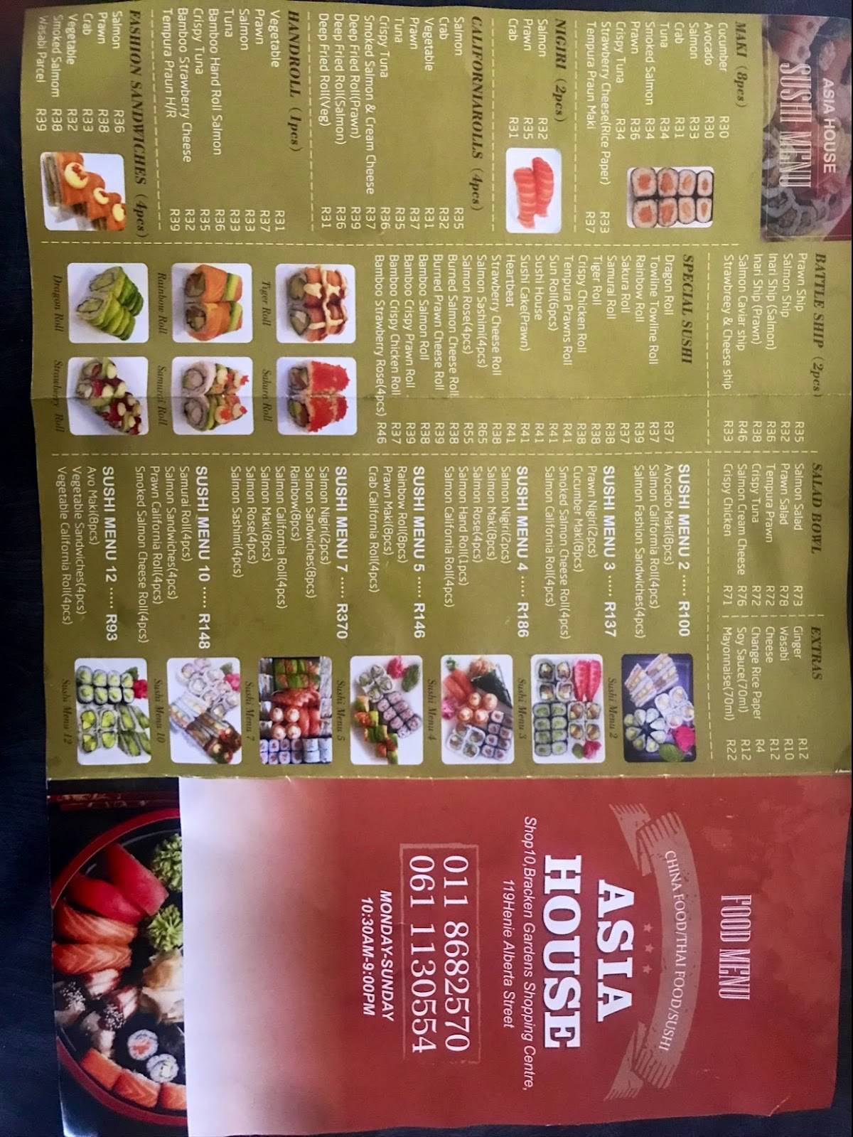 Asia House Menu Menu At Asia House Restaurant, New Redruth, Bracken