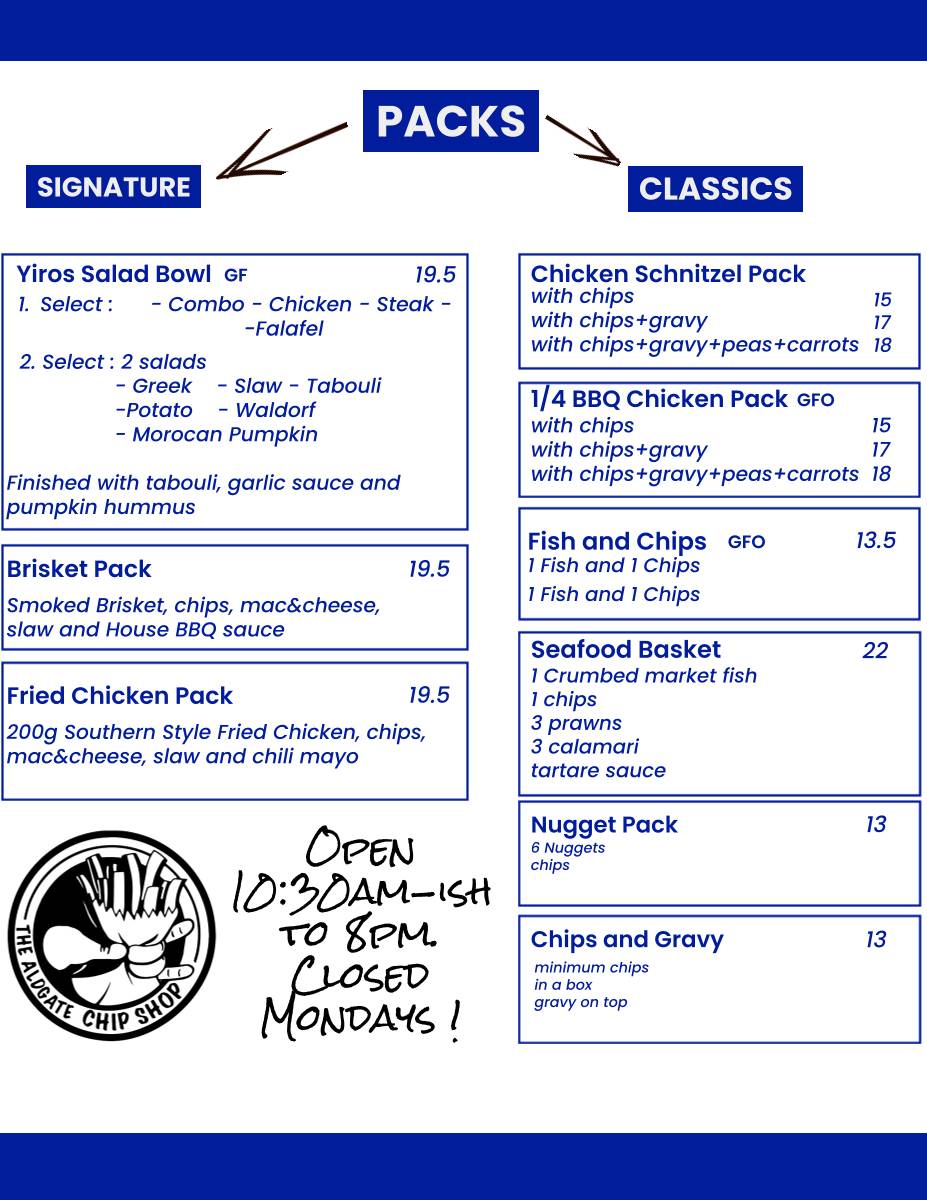 Menu at The Aldgate Chip Shop fast food, Aldgate
