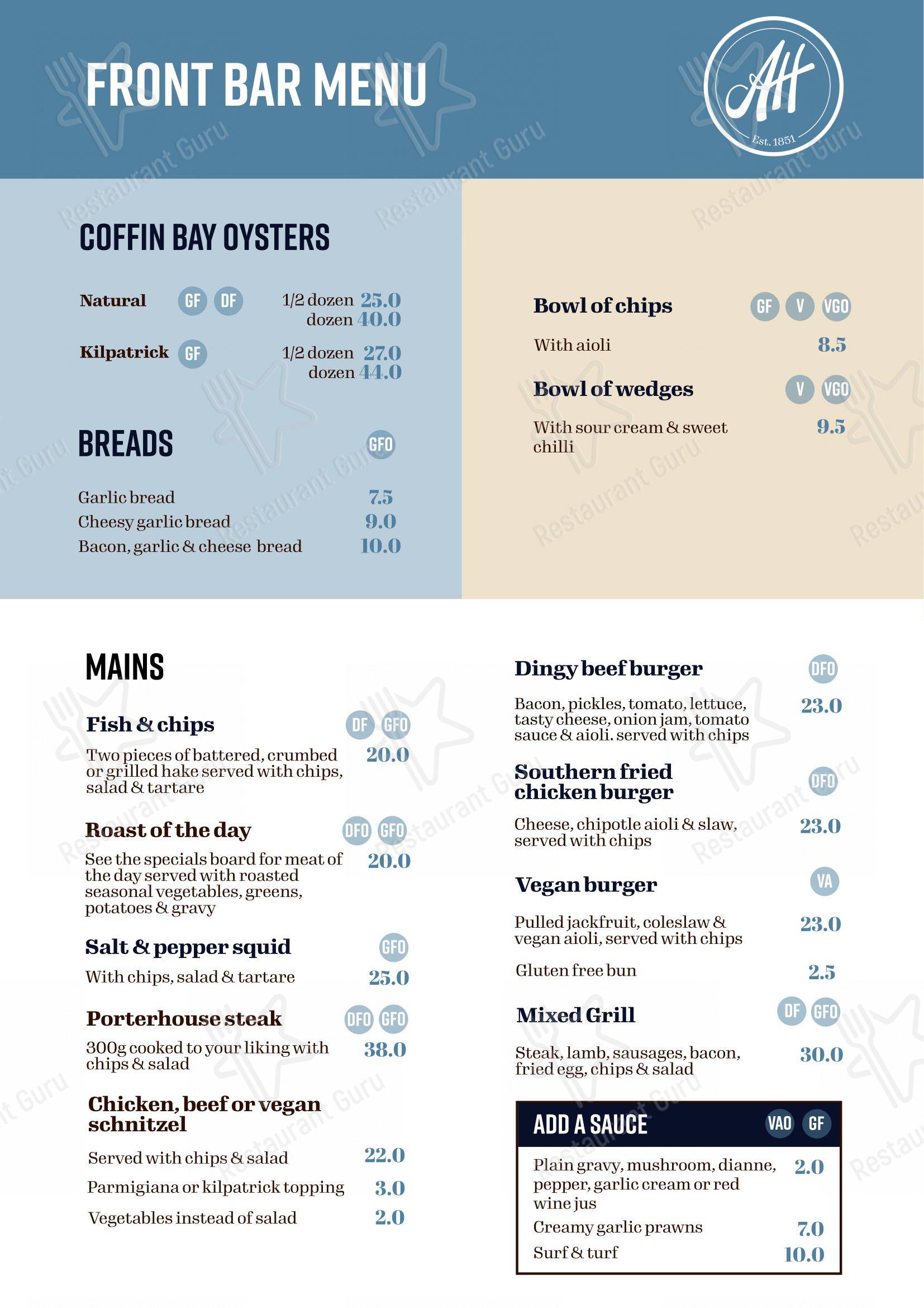Menu at Aldinga Hotel pub & bar, Aldinga
