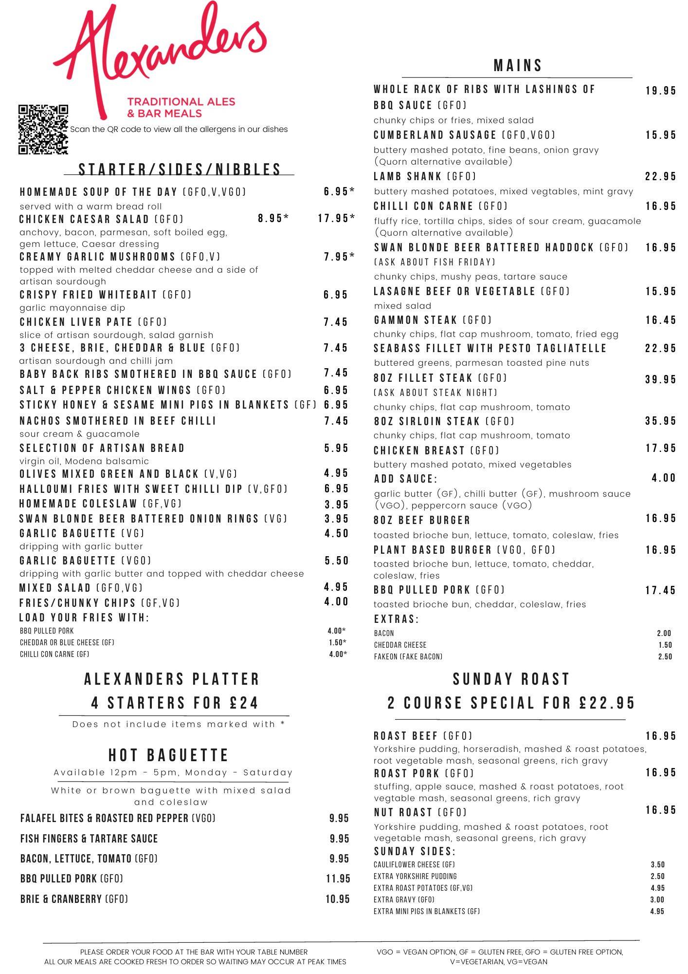 Menu at Alexanders pub & bar, Kendal