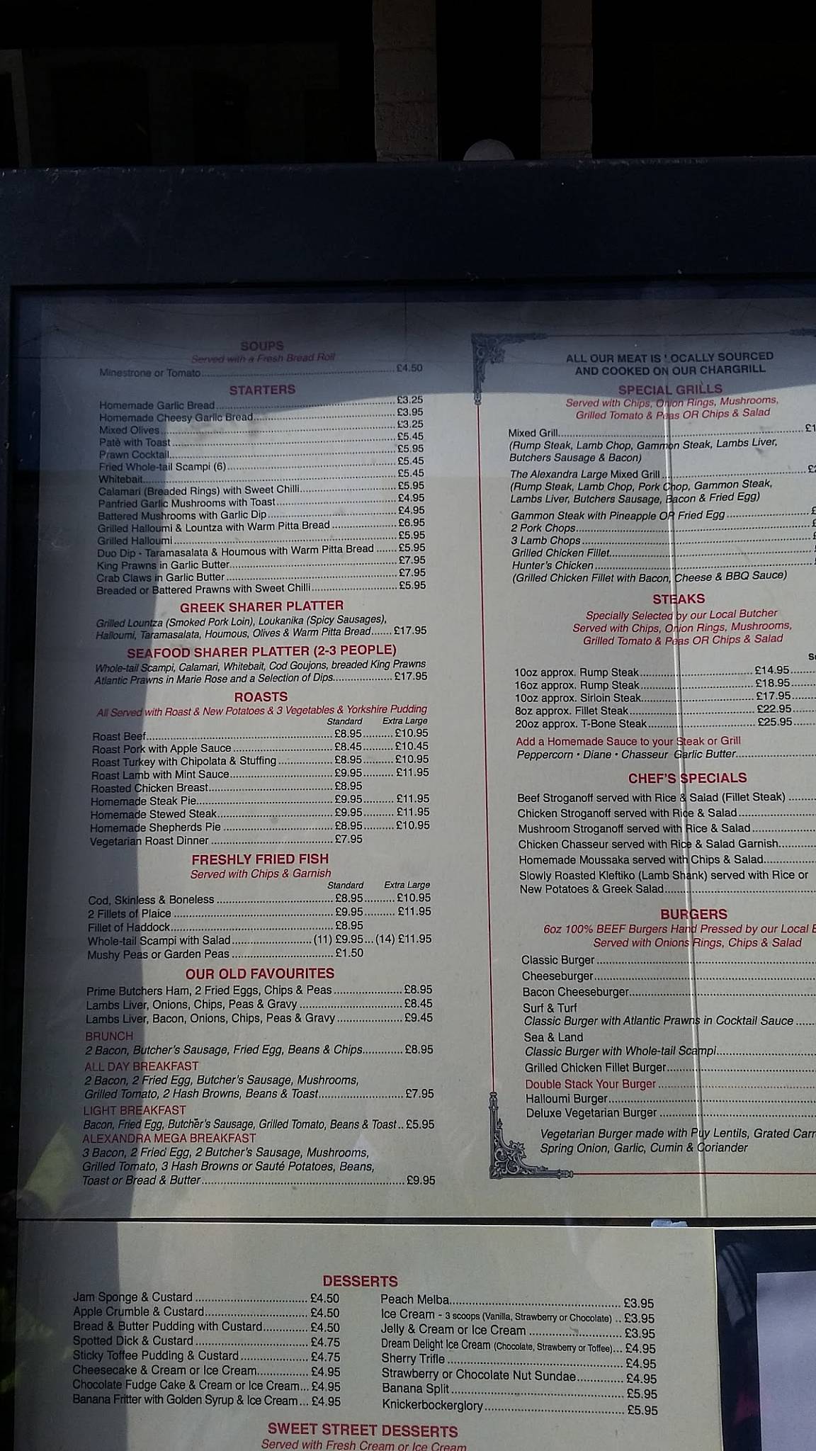 Menu at Alexandra Restaurant, Great Yarmouth
