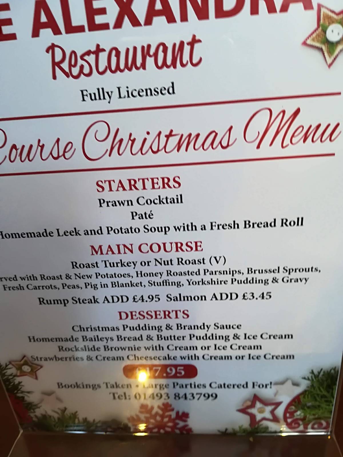 Menu at Alexandra Restaurant, Great Yarmouth