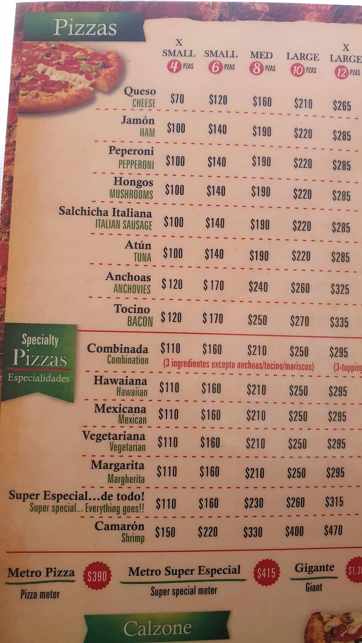 Carta del restaurante Alfonso's Pizza, Ensenada, Macheros 868