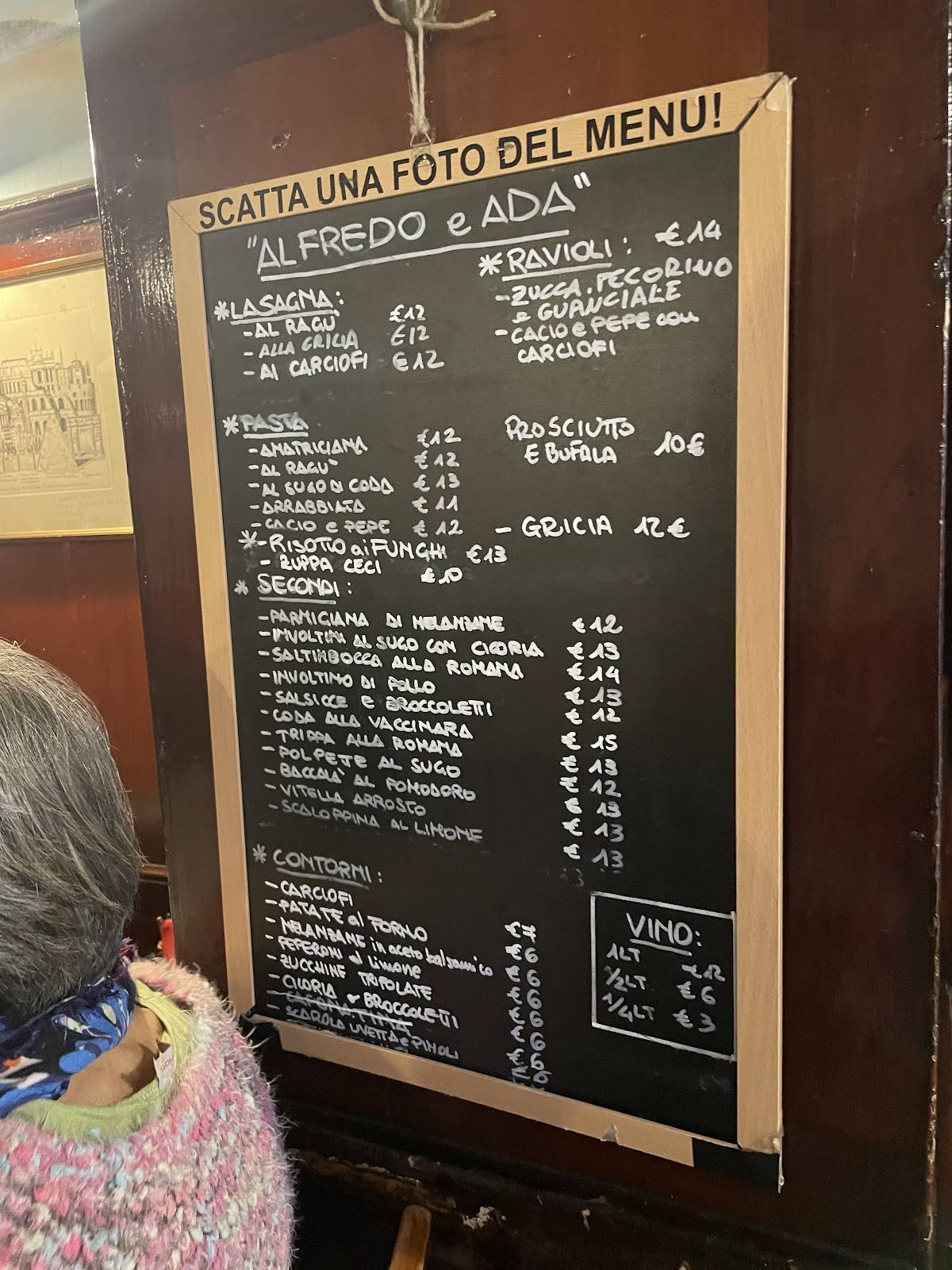 Menu at Alfredo e Ada pub & bar, Rome, Via dei Banchi Nuovi