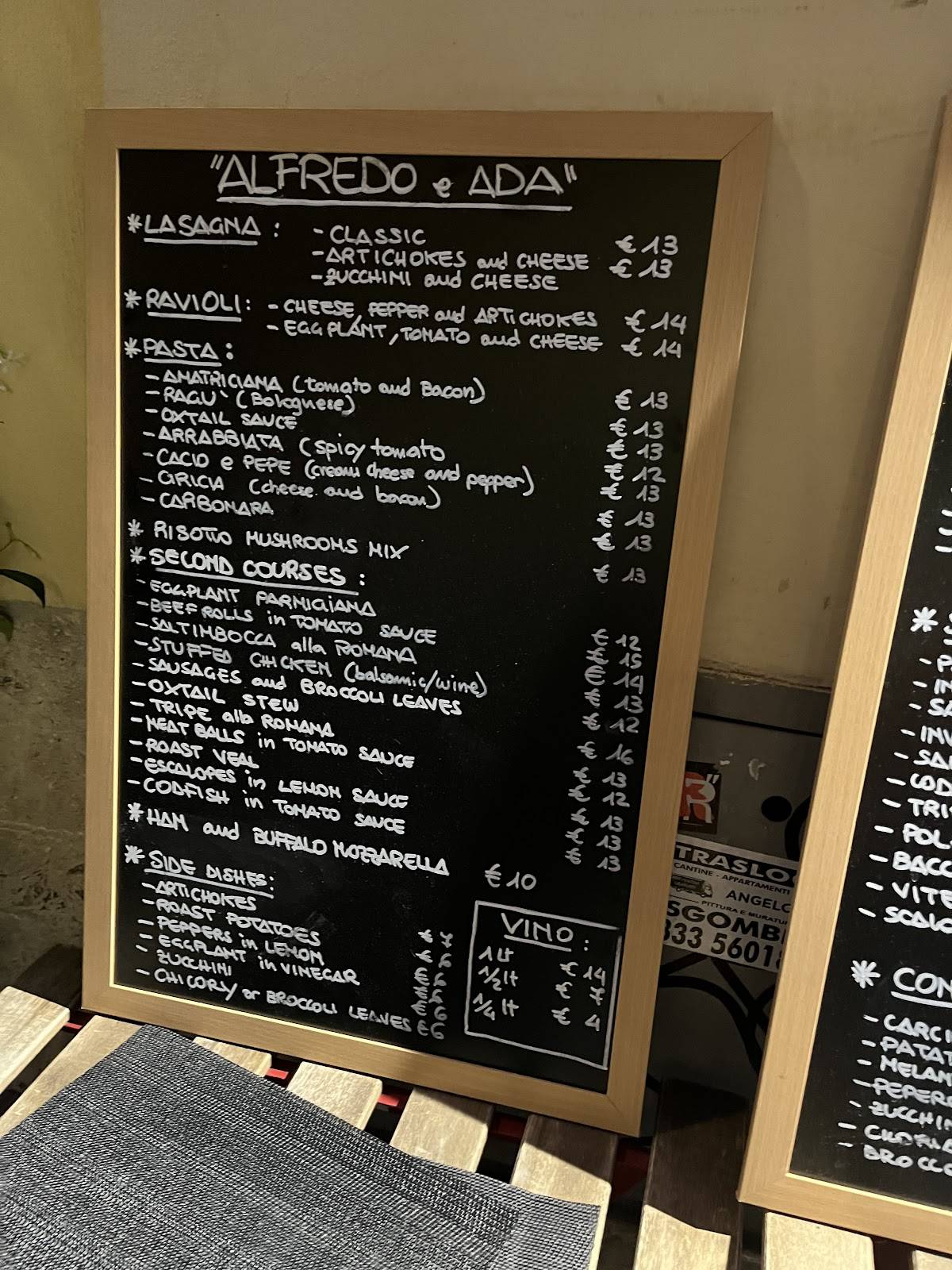 Menu at Alfredo e Ada pub & bar, Rome, Via dei Banchi Nuovi