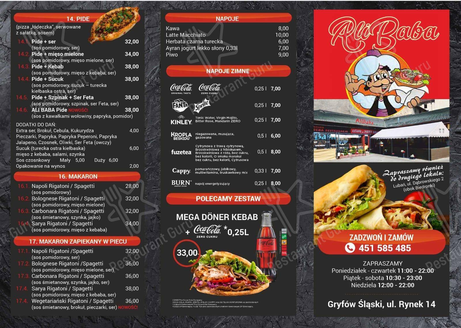 Menu at Ali Baba Kebab House restaurant, Gryfów Śląski