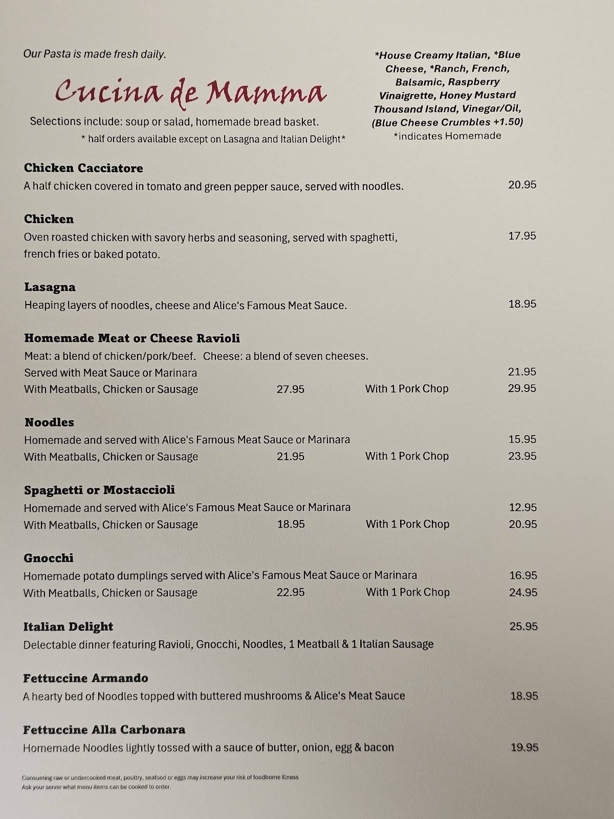 Menu at Alice's Supper Club, Iron River