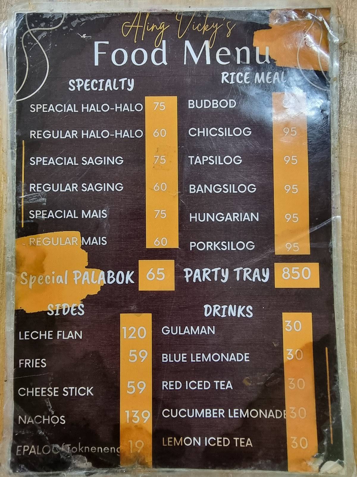Carta del restaurante Aling Vicky's Halo-Halo, Cainta
