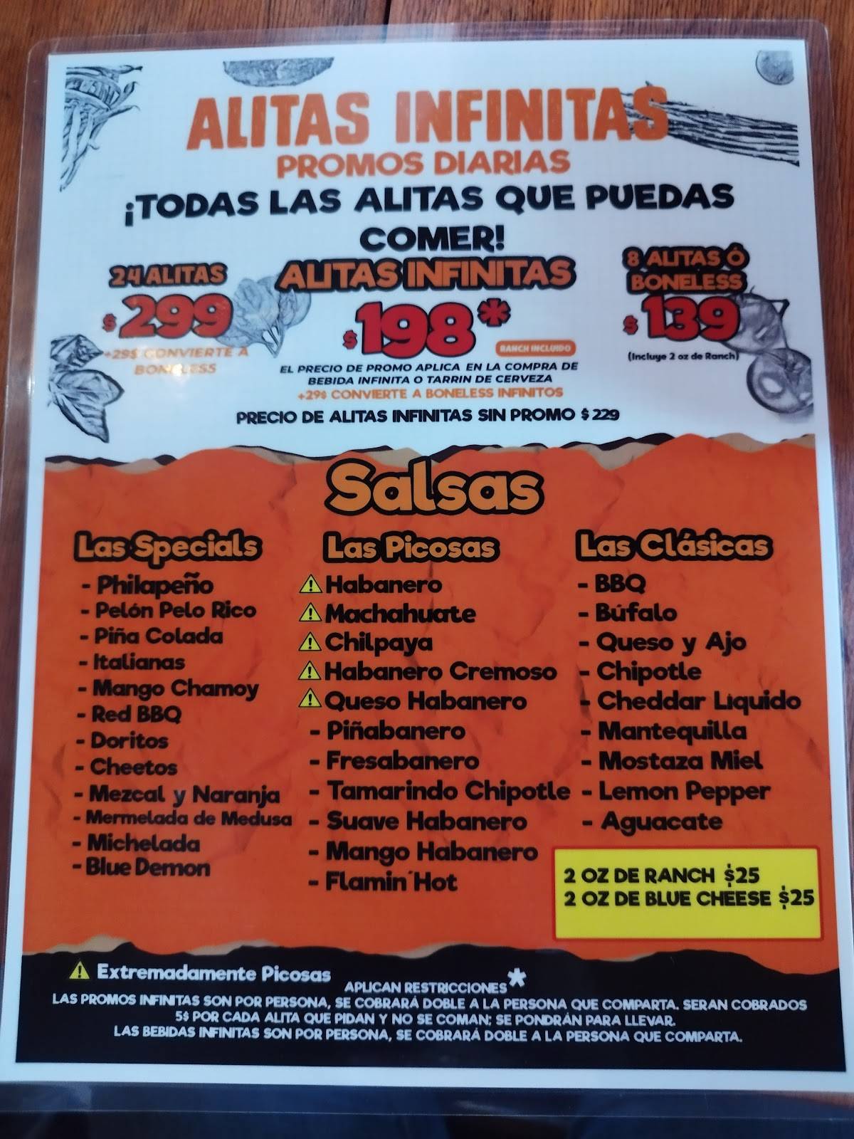 Carta del restaurante Alitas Infinitas, Veracruz