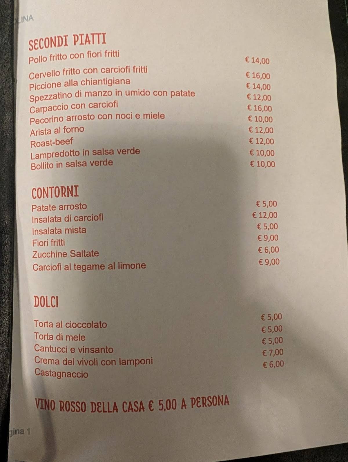 Menu at Ristorante Alla Vecchia Bettola Firenze, Florence