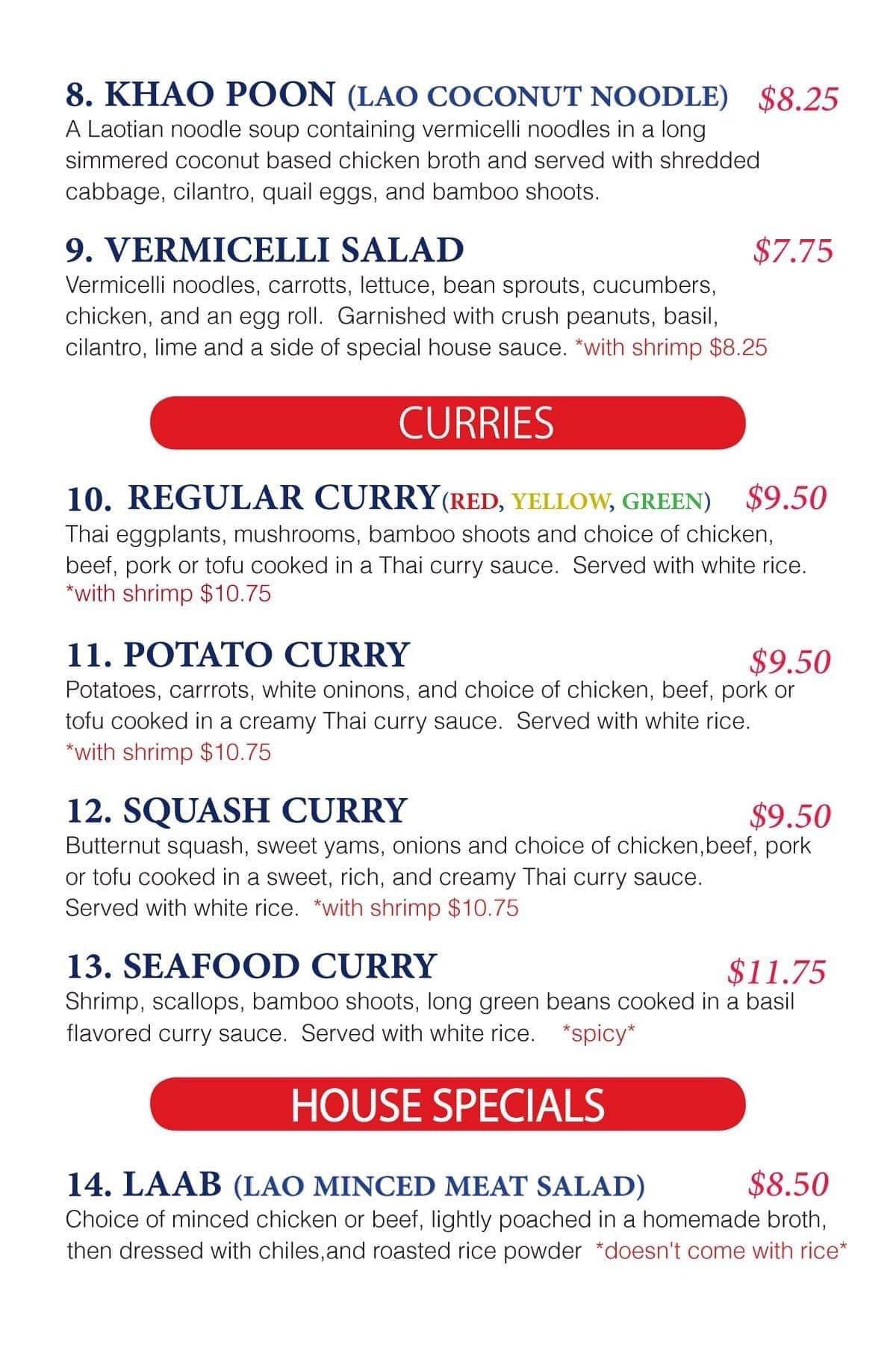 Menu at Plia's Kitchen restaurant, Green Bay