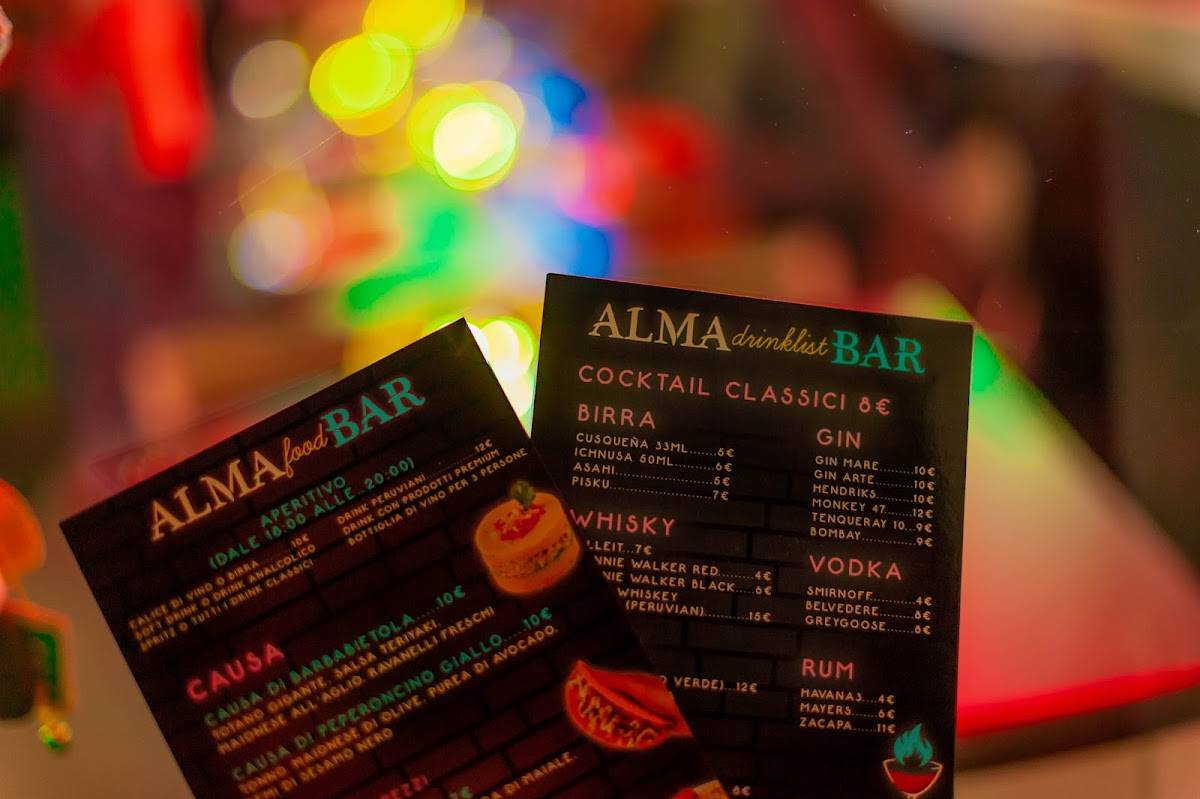 Menu da Alma Bar Roma, Roma