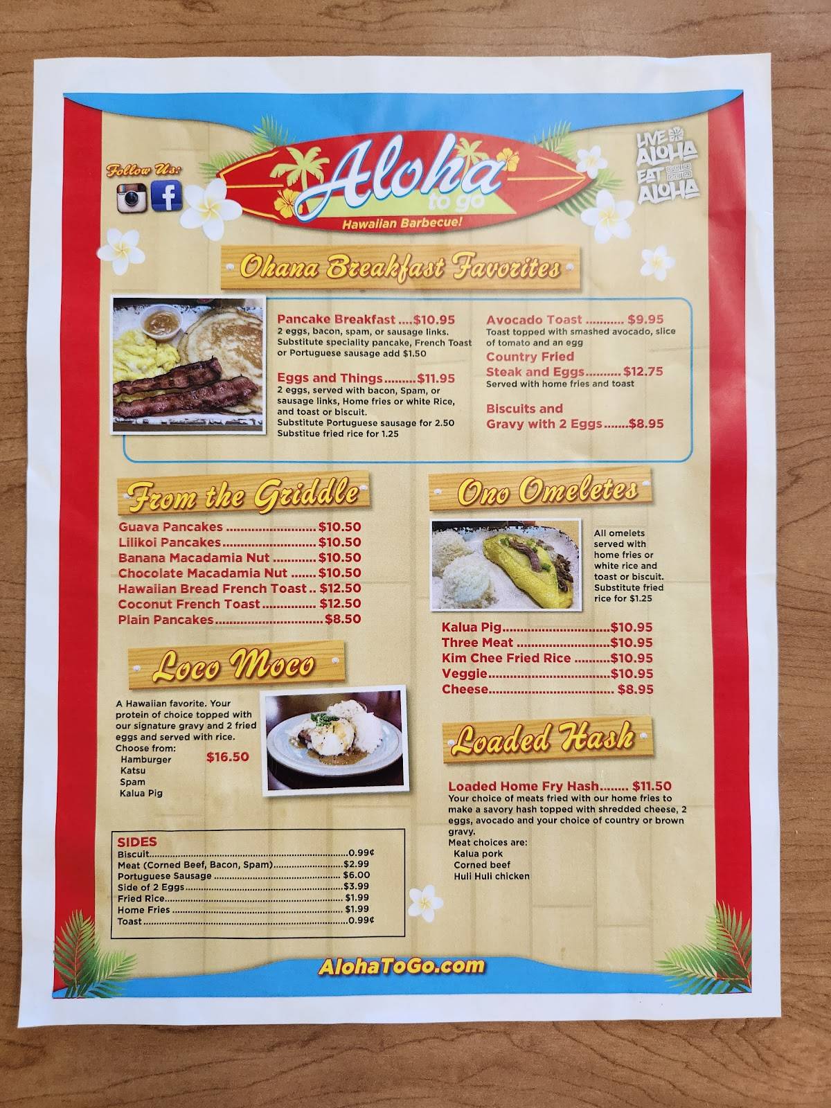 Menu at Aloha To Go BBQ, Indian Shores, A Gulf Blvd