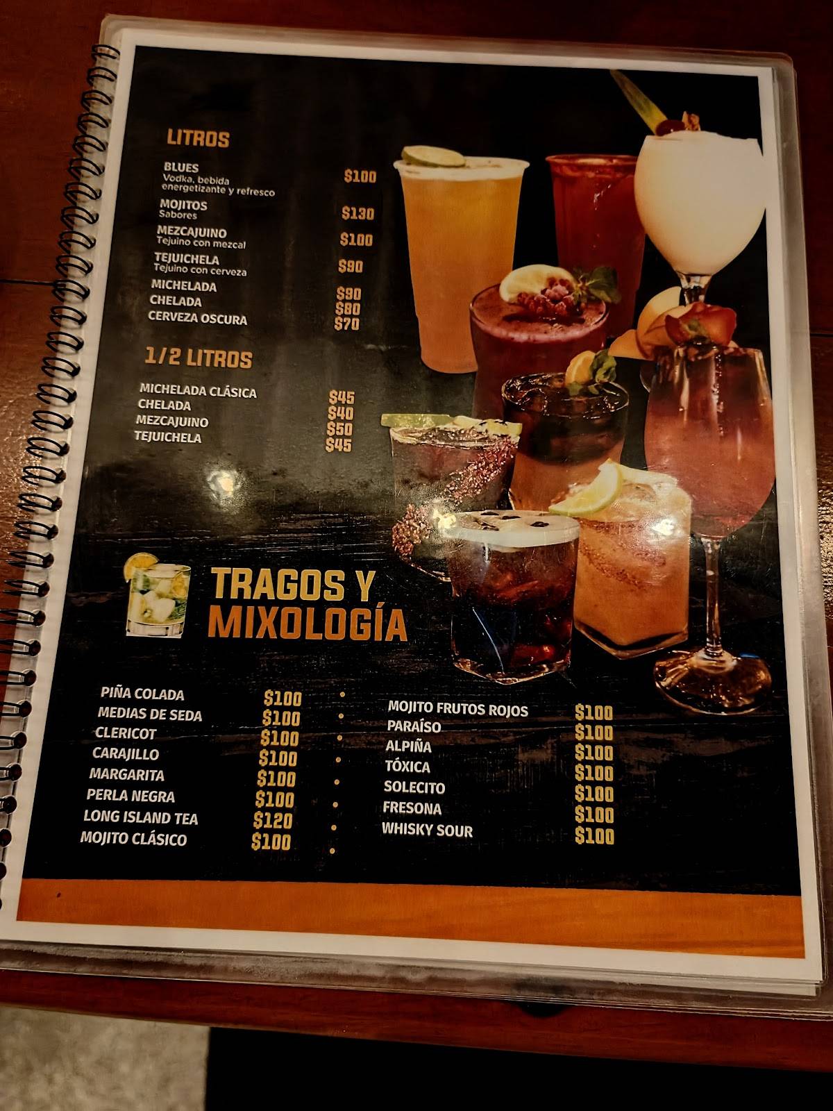 Menu at Alquimia Bar, El Grullo