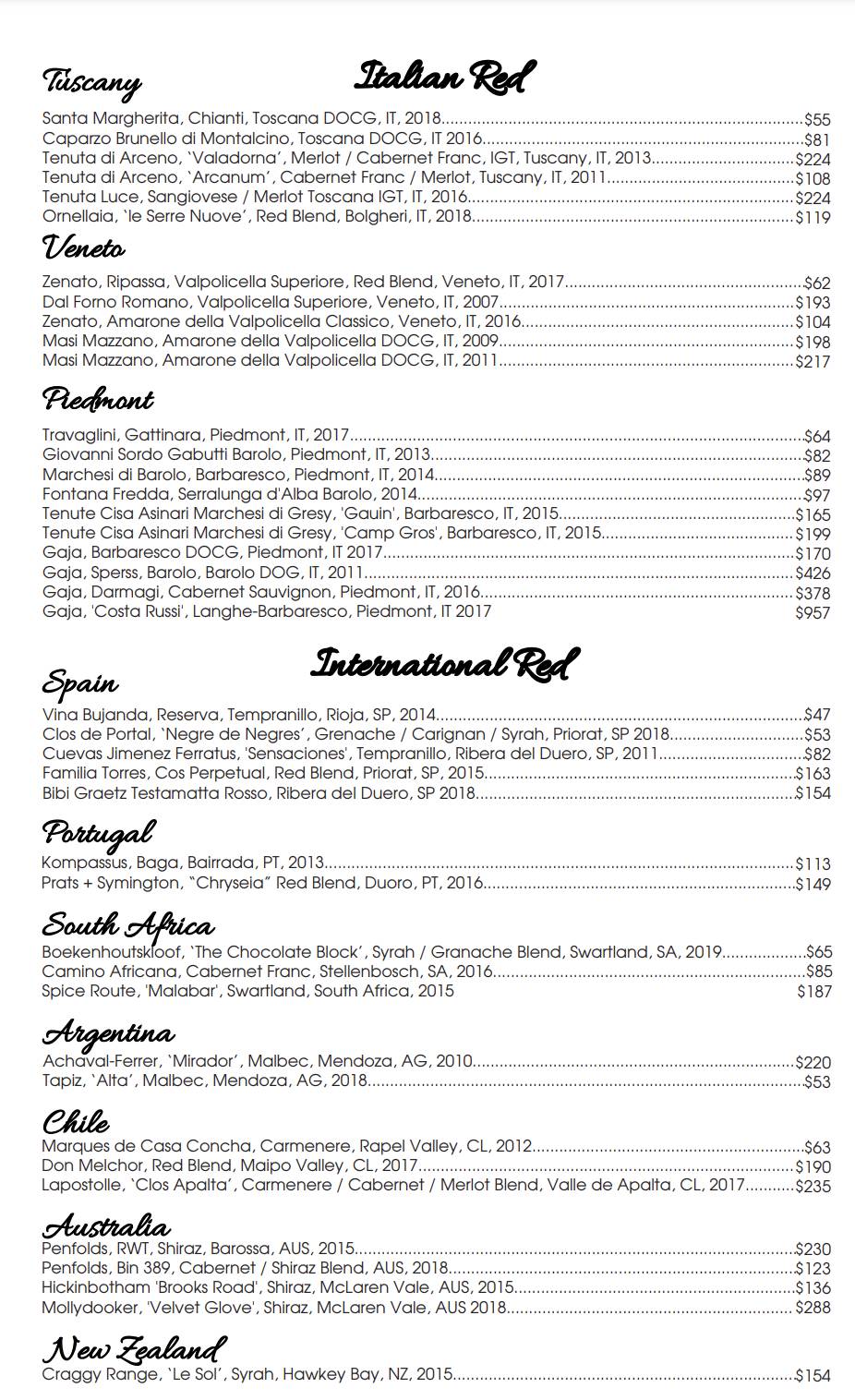 Menu at Altura Bistro steakhouse, Anchorage