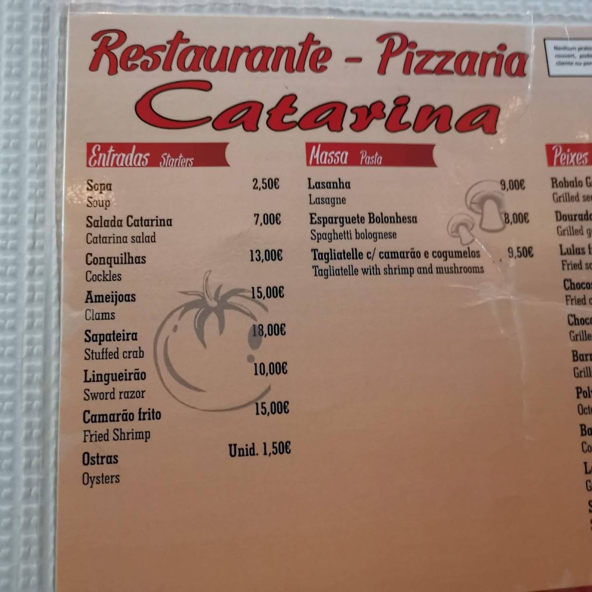 Menu at Pizzaria Catarina, Altura, R. da Alagoa 84