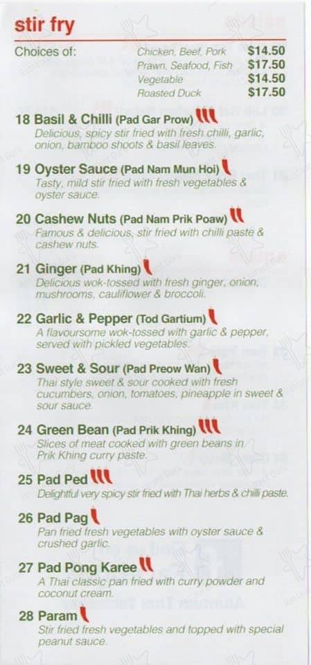 Menu at Aluntum Thai Take Away fast food, Samford Village