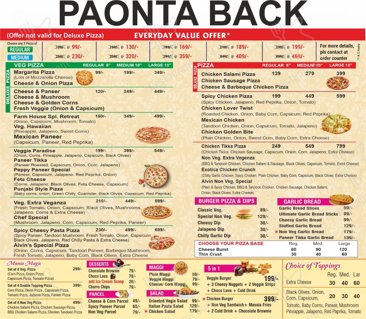 Menu at Alvin Pizza Paonta Sahib, Paonta Sahib