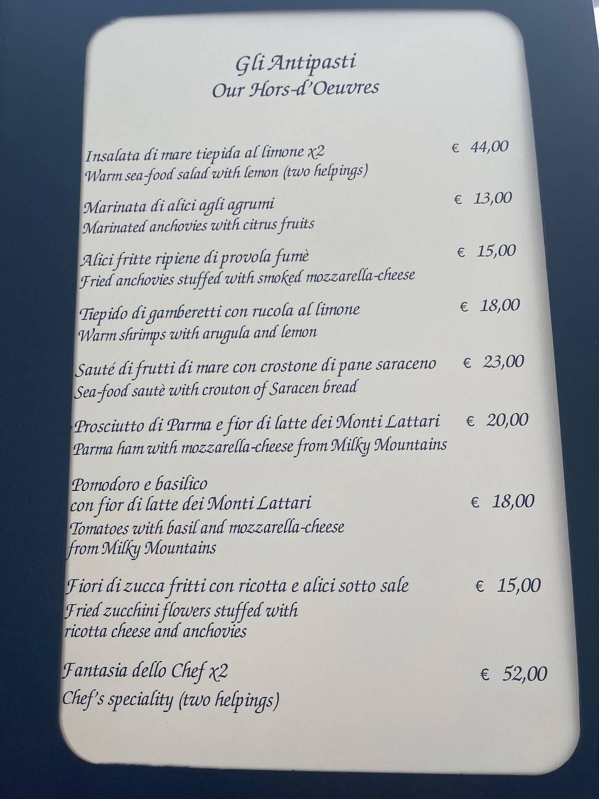 Menu at Ristorante Lido Azzurro, Amalfi, Via Lungomare dei Cavalieri