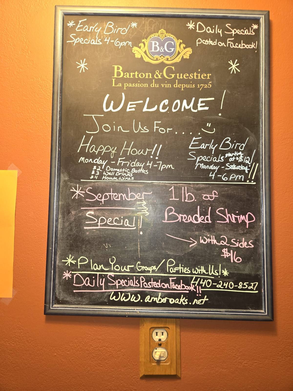Menu at Amber Oaks Restaurant, Sheffield Lake