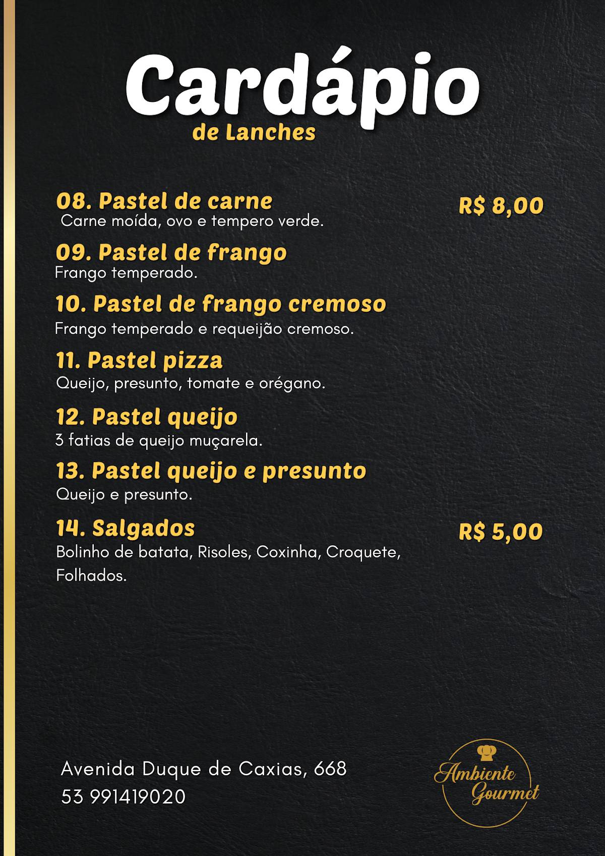 Menu at Ambiente Gourmet restaurant, Pelotas